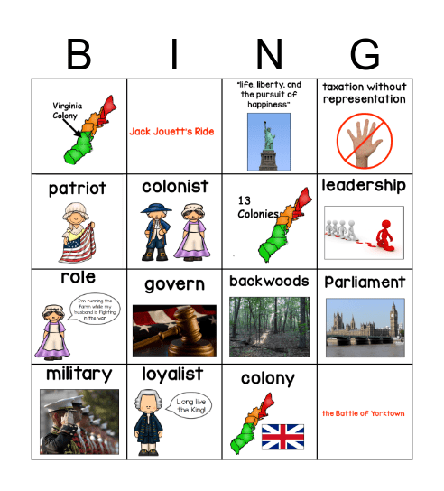 Revolutionary War Bingo Card