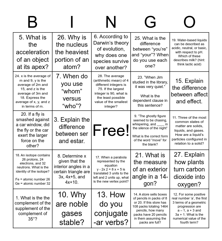PEER TUTORS BINGO EXTRAVAGANZA!!!! Bingo Card
