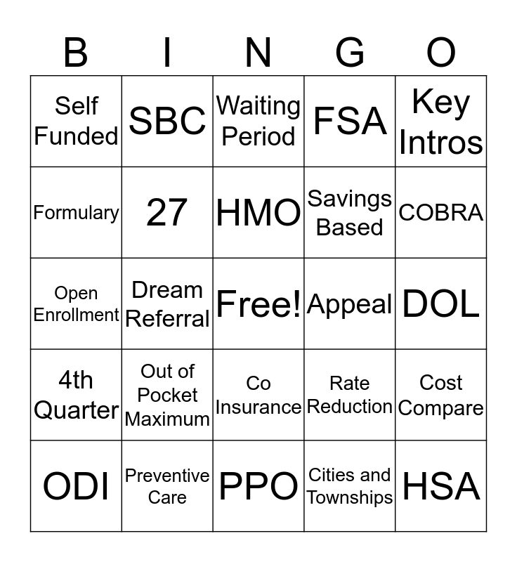 Health Insurance BINGO! Bingo Card