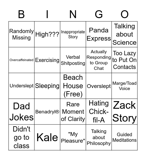 Daniel Bingo Card