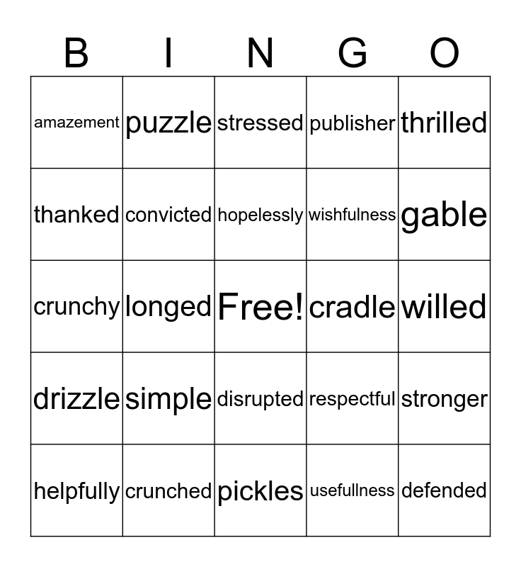 step 6 Bingo Card