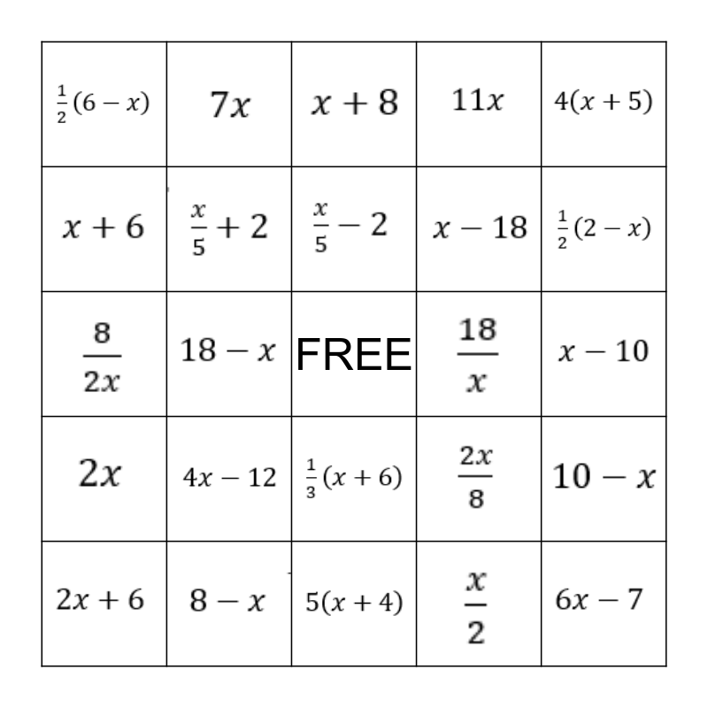 Writing Expressions Bingo Card Writing Expressions Bingo Card