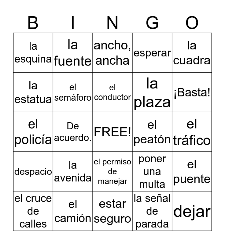 3B Vocab game Bingo Card