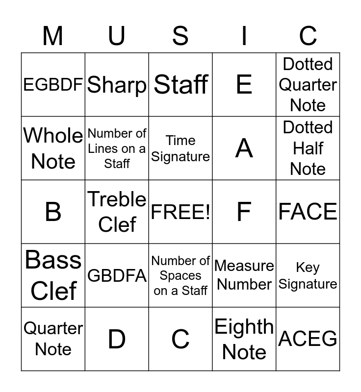 Music Theory Bingo at Rachel Fairweather blog