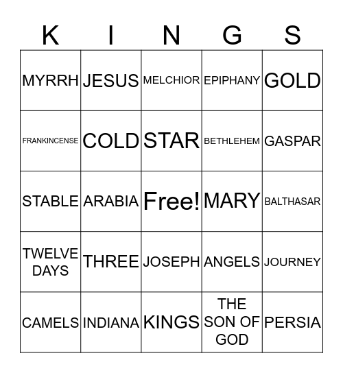 3 KINGS BINGO Card