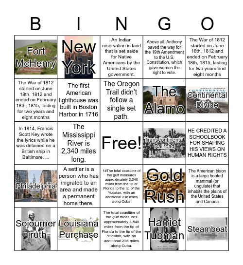 Westward Expansion Bingo Card