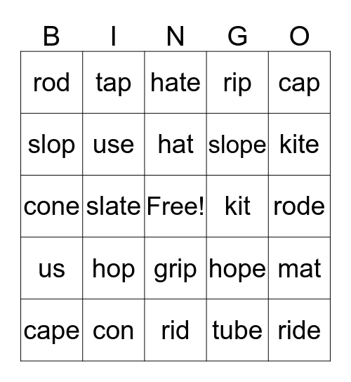 long and short vowel sounds Bingo Card