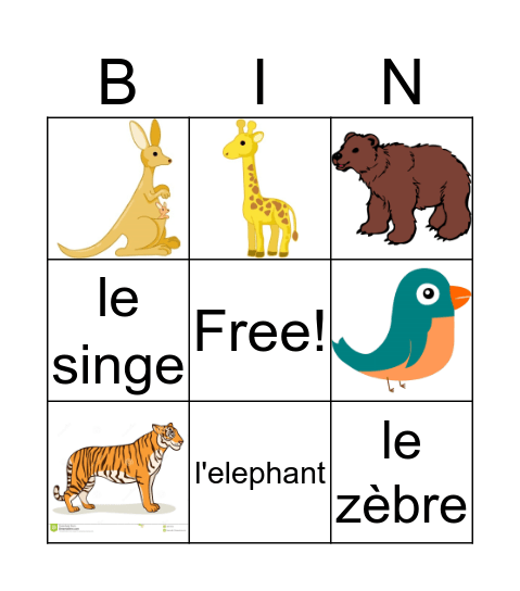 LES ANIMAUX Bingo Card