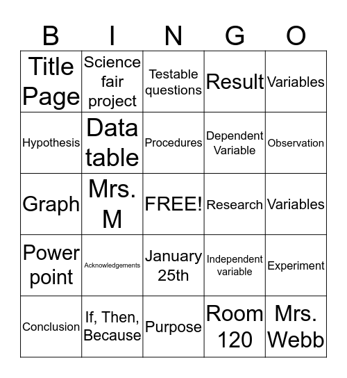 Science Fair Bingo Card