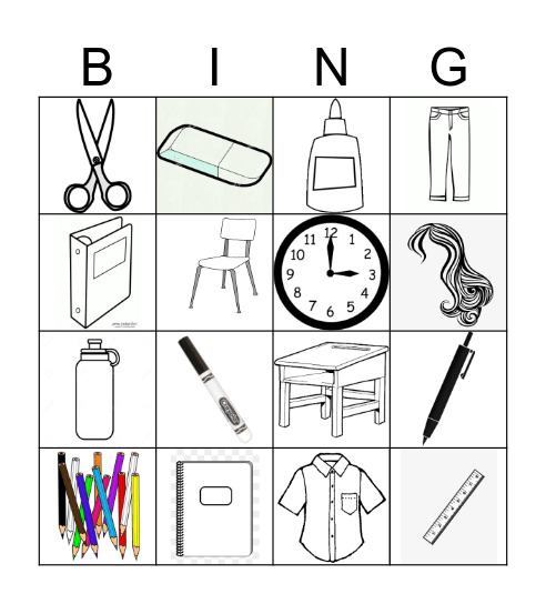 School Vocabulary Bingo Card