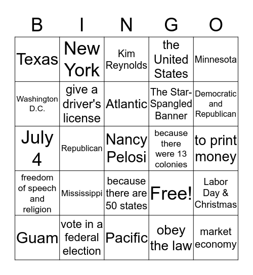 Citizenship Bingo - Integrated Civics Bingo Card