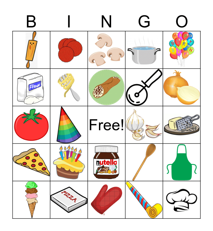 Italian Food Bingo Card