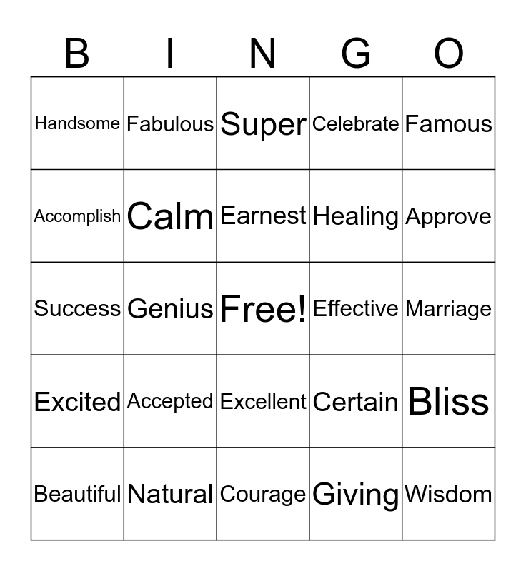 Positive Bingo Bingo Card