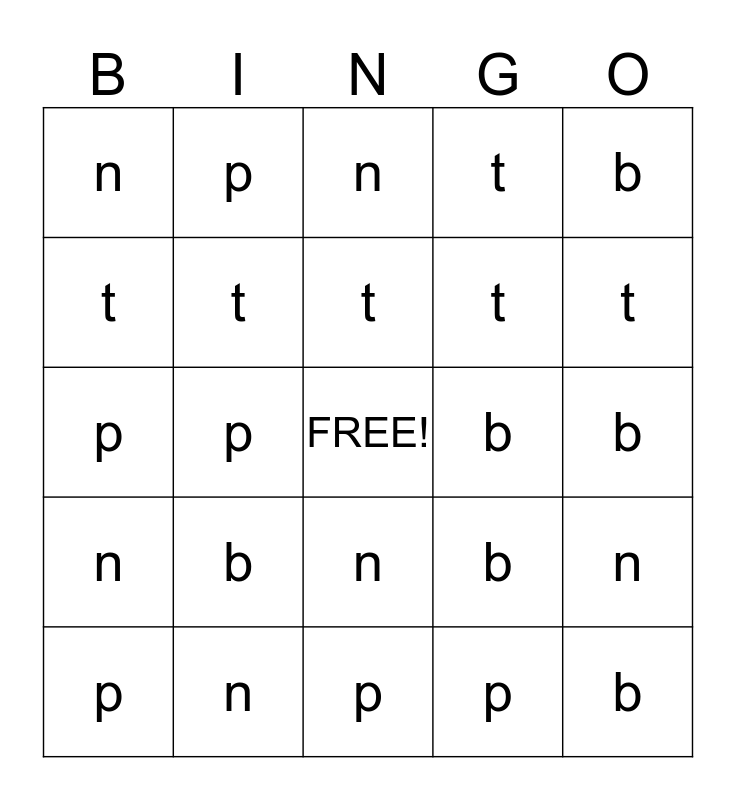 Final Consonant Bingo Card