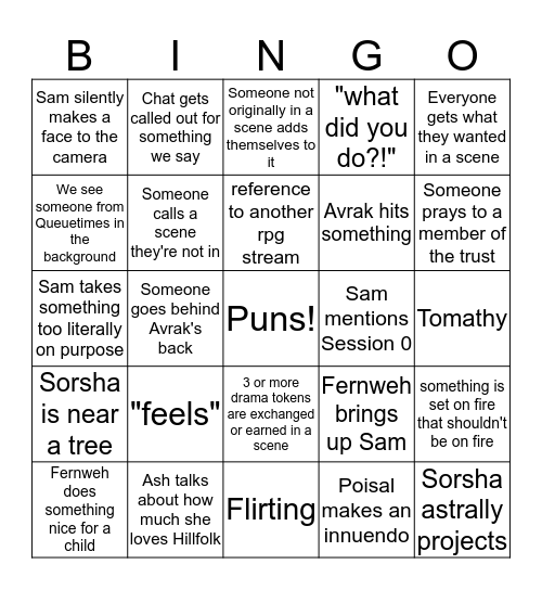 Hillfolk Session 2 After Break Bingo Card