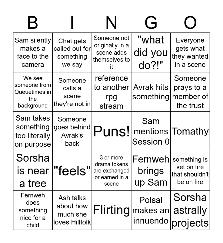 Hillfolk Session 2 After Break Bingo Card
