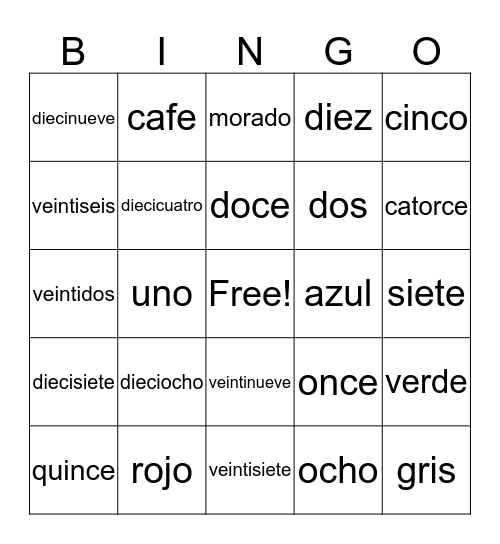 Spanish Bingo Card