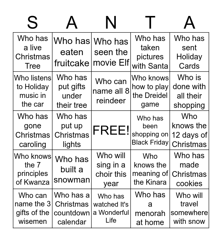 Holiday Who's Who? Bingo Card