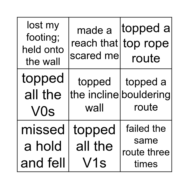 Rock Climbing Bingo Card