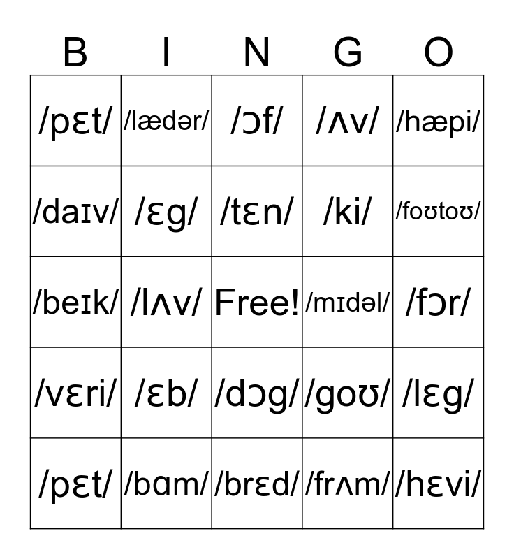 IPA Words Bingo Card