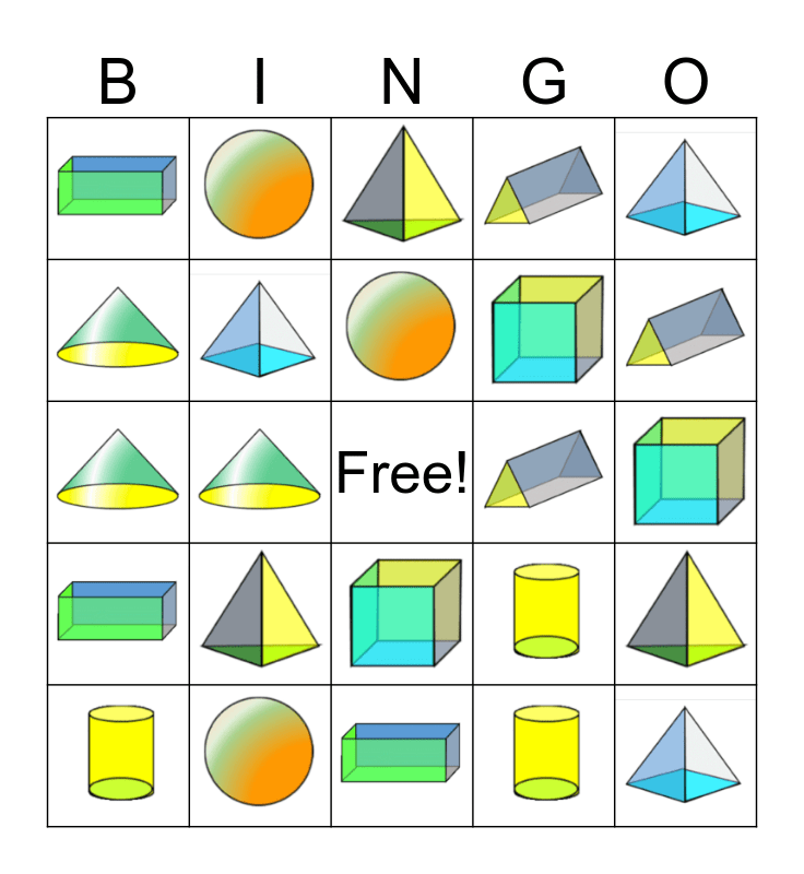 3D Shapes Bingo Card