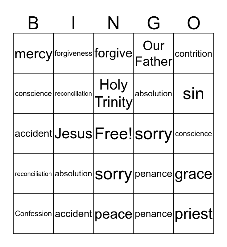 Sacrament of Reconciliation Bingo Card