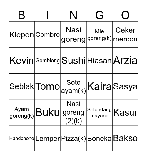 Untitled Bingo Card