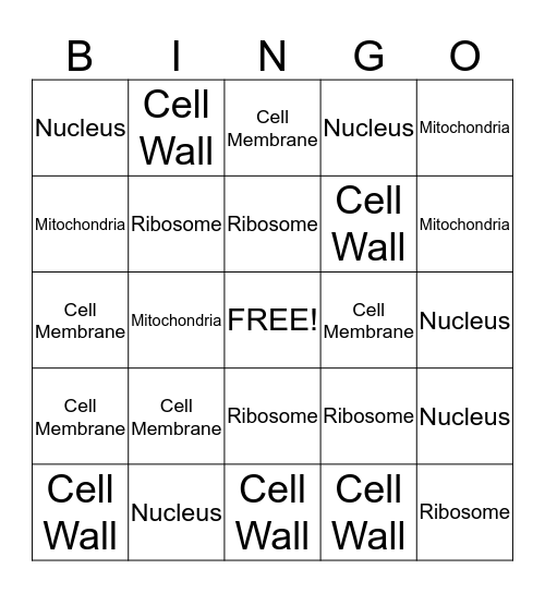 Plant Cell Bingo Card