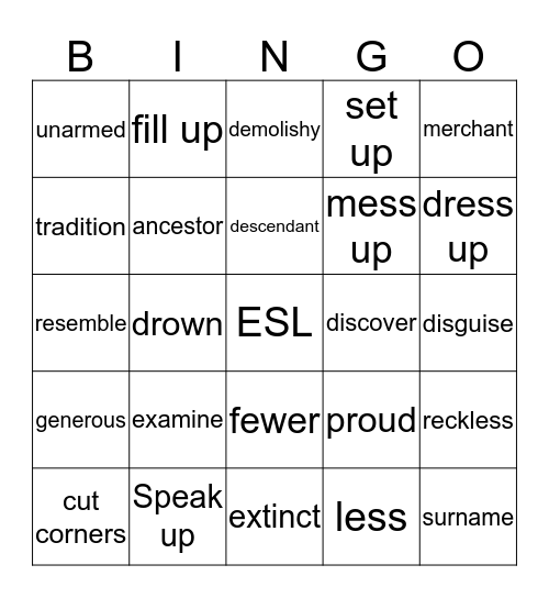 ESL Bingo Card