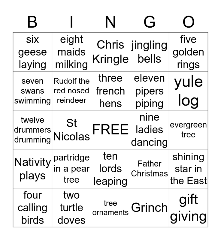Christmas Tradition Bingo Card