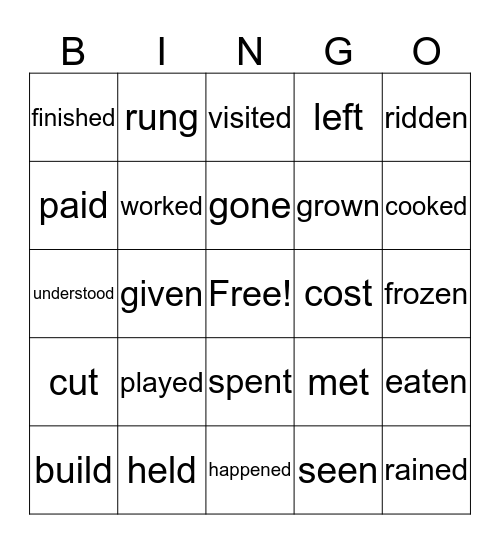 Present Perfect Bingo Card