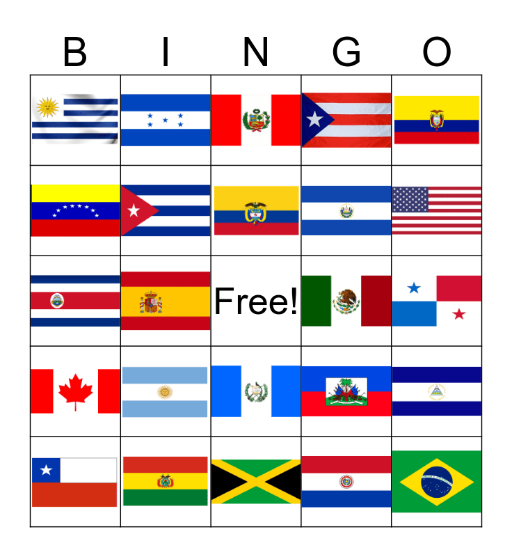 Paises y Banderas Bingo Card