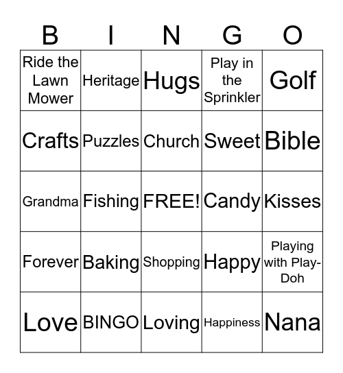 Grandparent's Day BINGO Card
