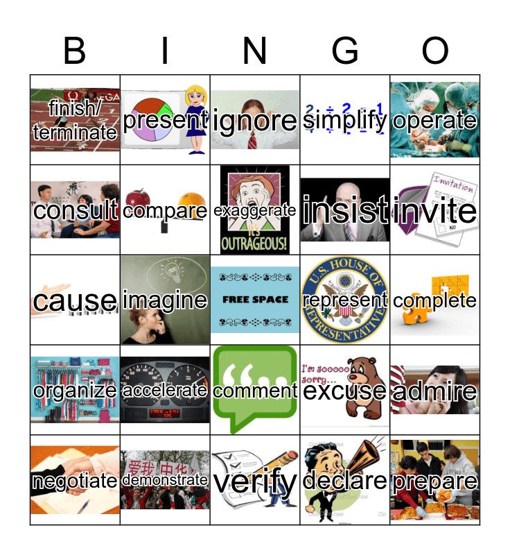 Spanish VERB Bingo COGNATES Bingo Card