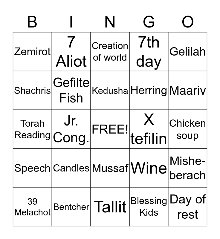 FLEX BINGO "SHABBAT" Bingo Card