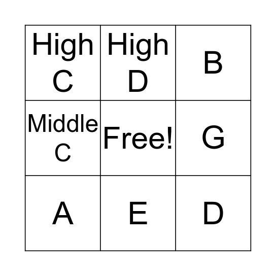 Recorder Fingers Bingo Card