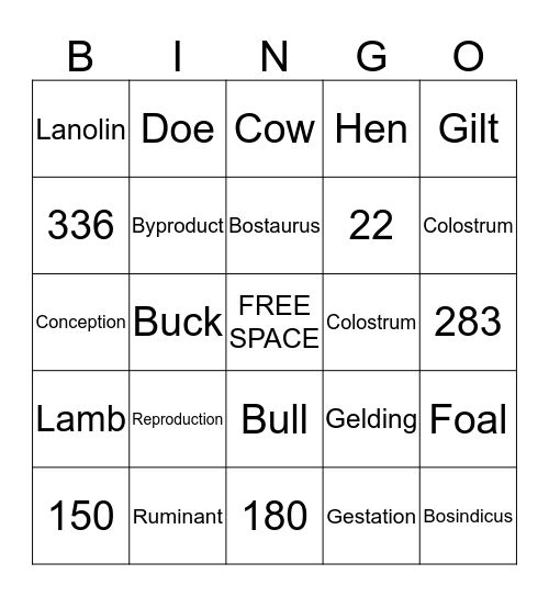 Agriculture Bingo Card
