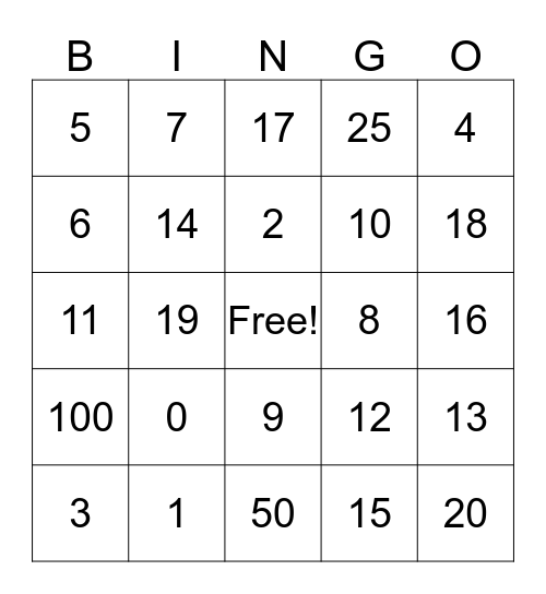 First Grade Math Bingo Card