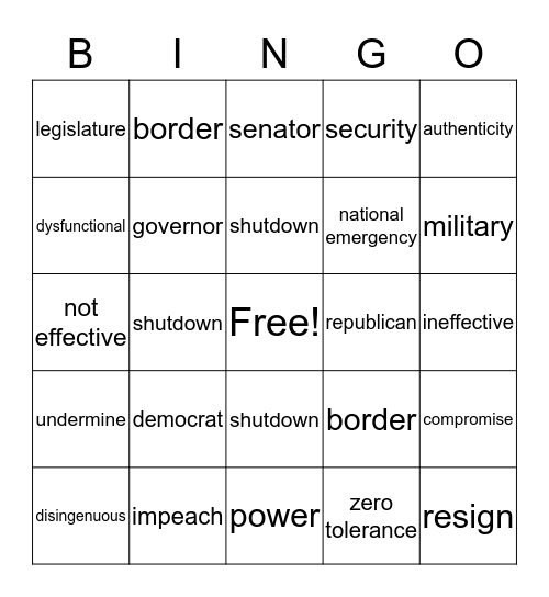 Political Buzzword Bingo Card