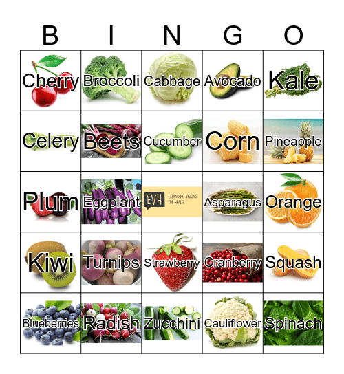 Fruit and Vegetable Bingo Card