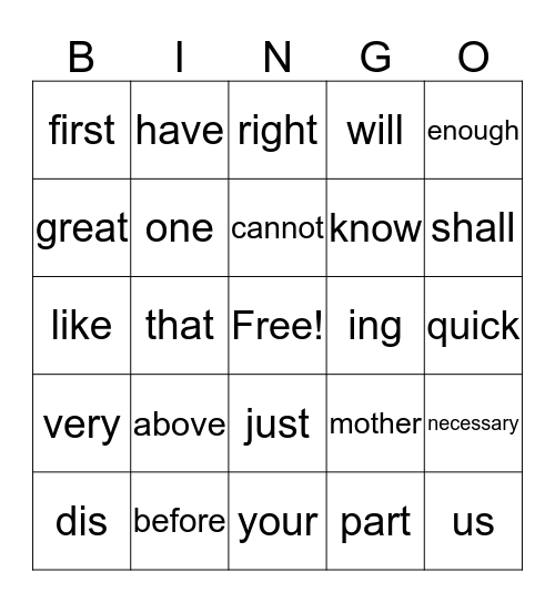 Braille Bingo Card