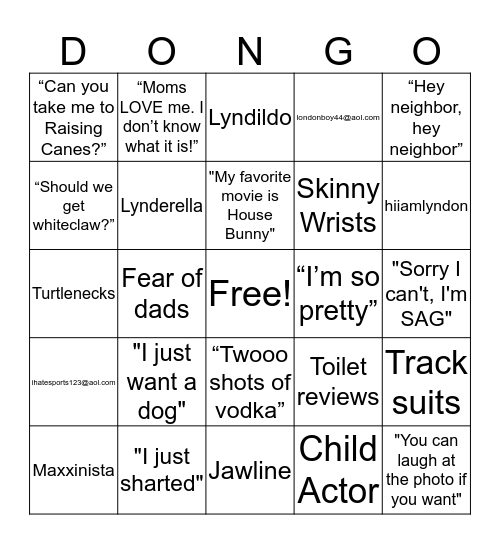 DONGO Bingo Card