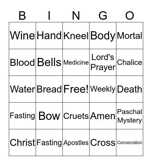 Holy Eucharist Bingo Card