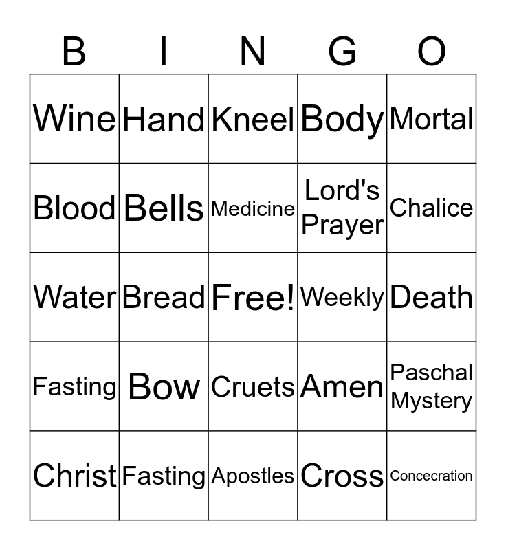 Holy Eucharist Bingo Card