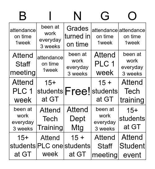 Teacher Bingo Card