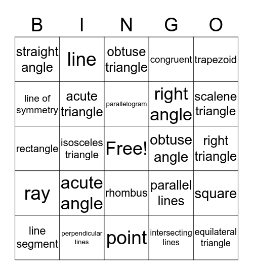 Geometry Bingo Card