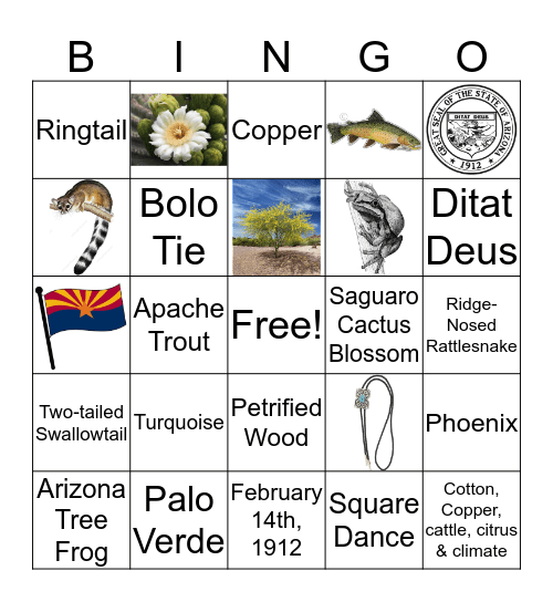 Arizona State Symbols Bingo Card