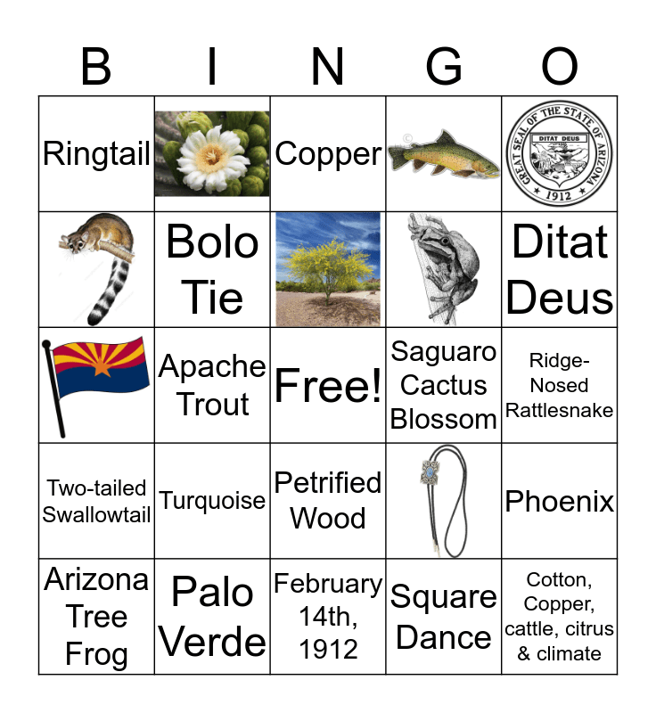 Arizona State Symbols Bingo Card