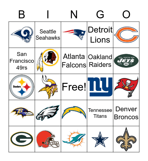 Football Teams Bingo Card