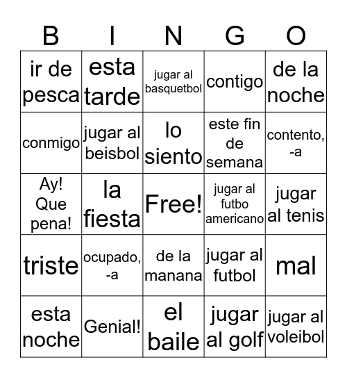 Quieres ir conmigo? Bingo Card